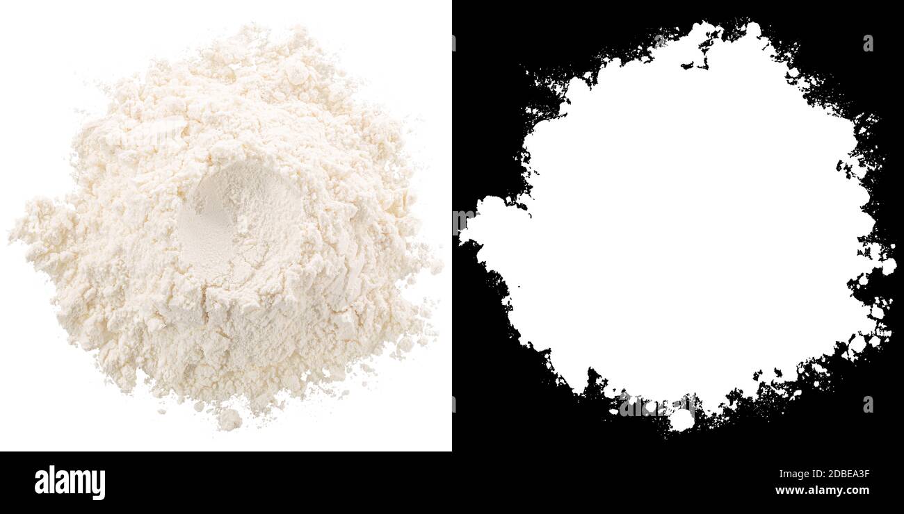 Pile of wheat flour with dent atop, isolated, top view Stock Photo - Alamy
