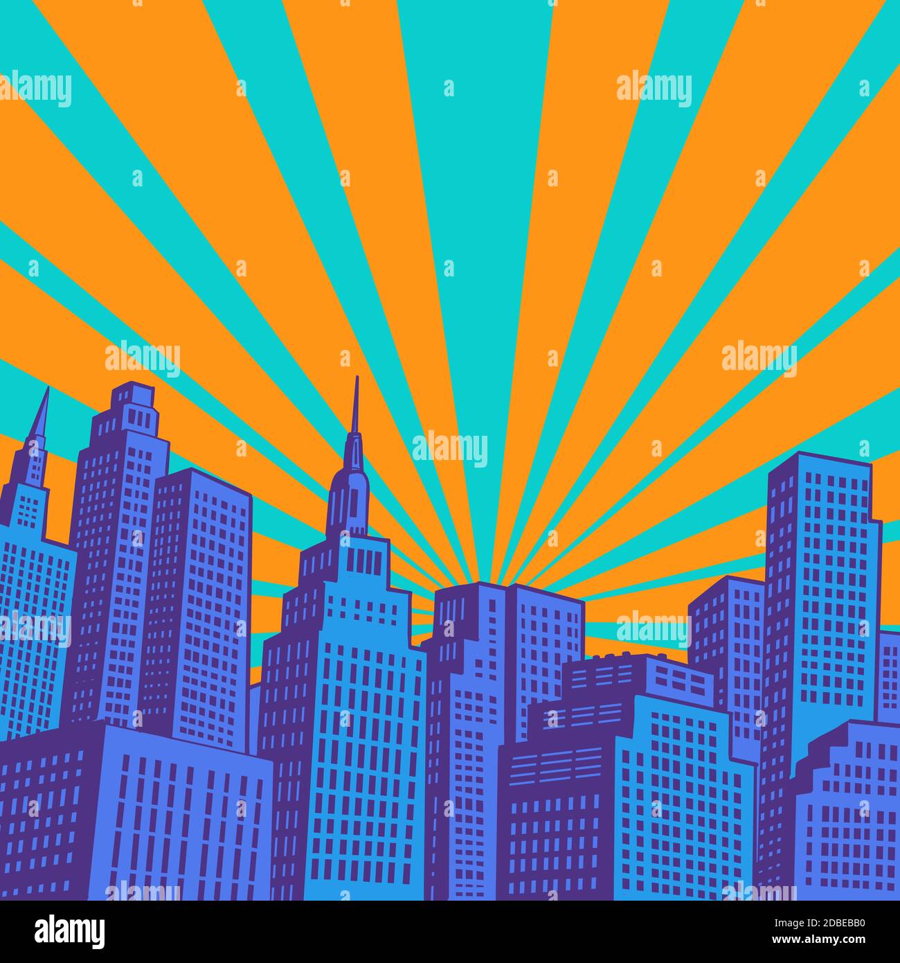 Modern city skyscrapers. Pop art retro vector illustration 50s 60s ...