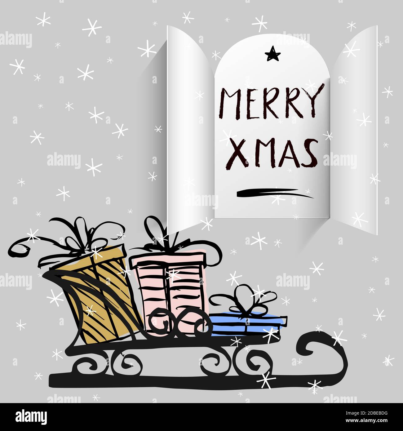 Advent Calendar Doors opening, gifts, falling snow isolated on light ...