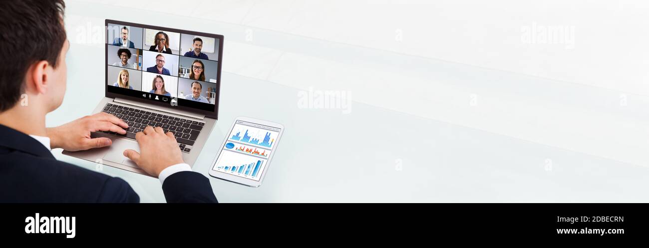 Work From Home Video Conferencing Call. Computer Conference Meeting ...