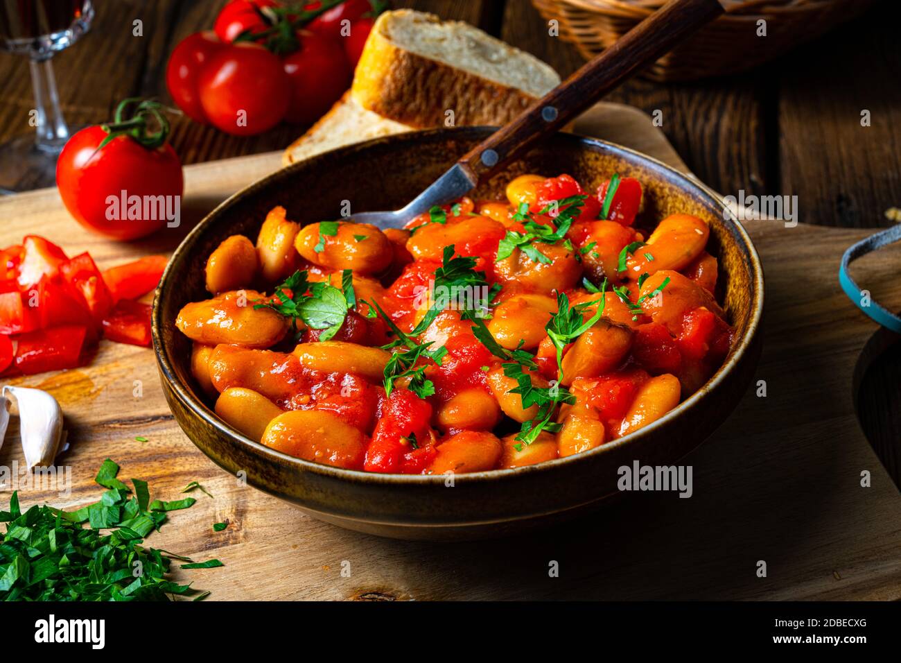 Rustic giant beans with fresh tomato sauce Stock Photo - Alamy