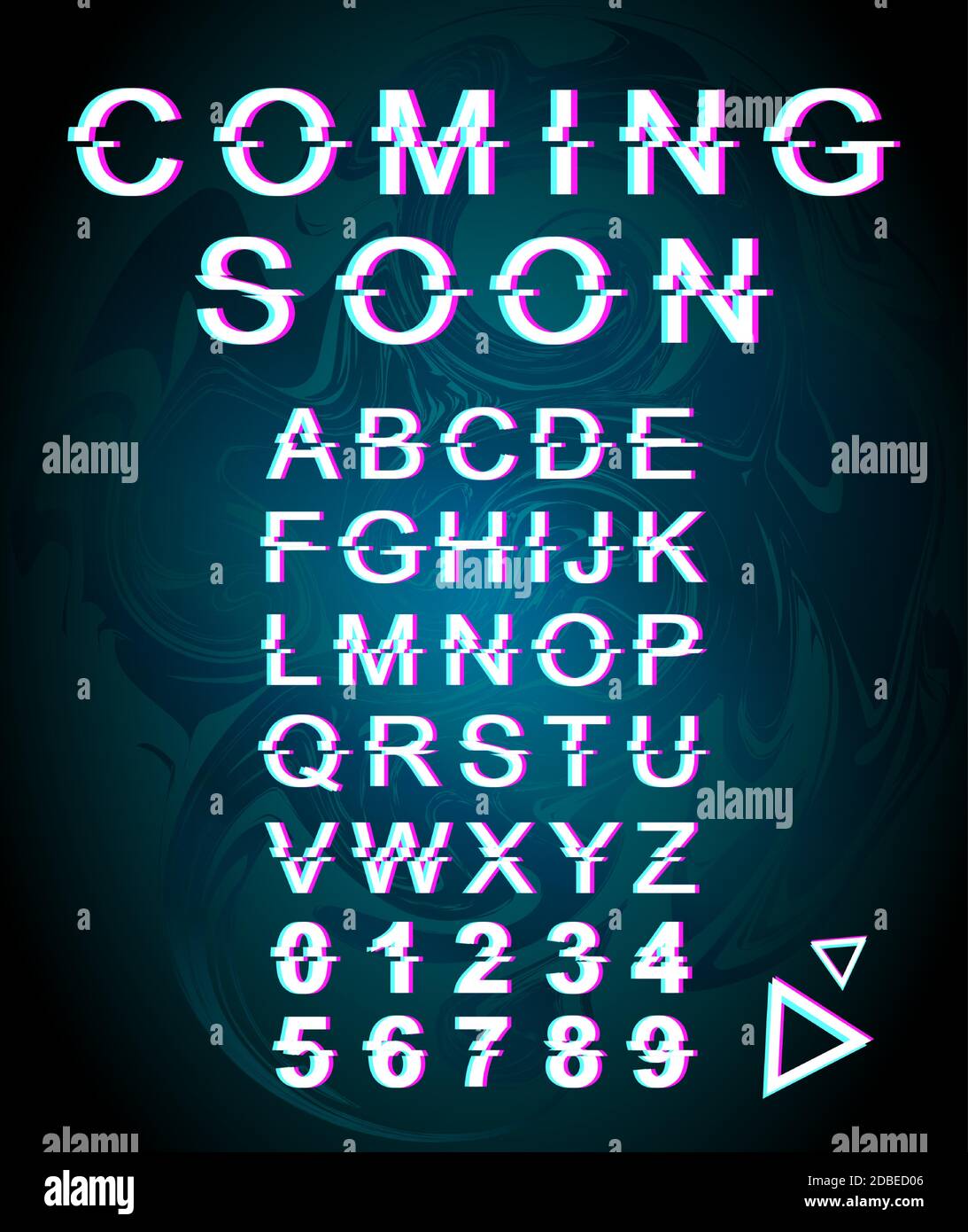 Coming soon glitch font template. Retro futuristic style vector ...