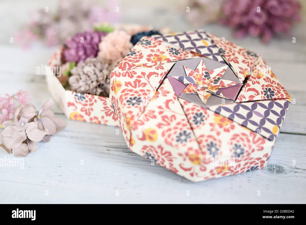 Japanese patterned chic hexagonal origami box with lid Stock Photo - Alamy