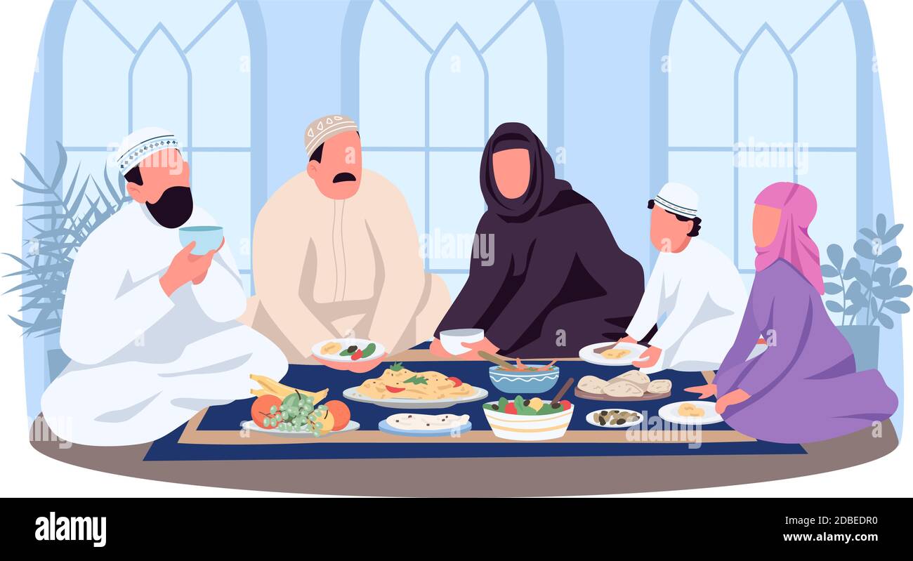 Muslim traditional dinner 2D vector web banner, poster Stock Vector ...