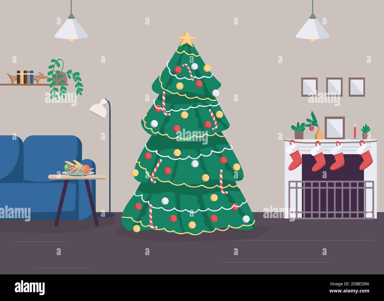 Christmas at home flat color vector illustration Stock Vector Image ...