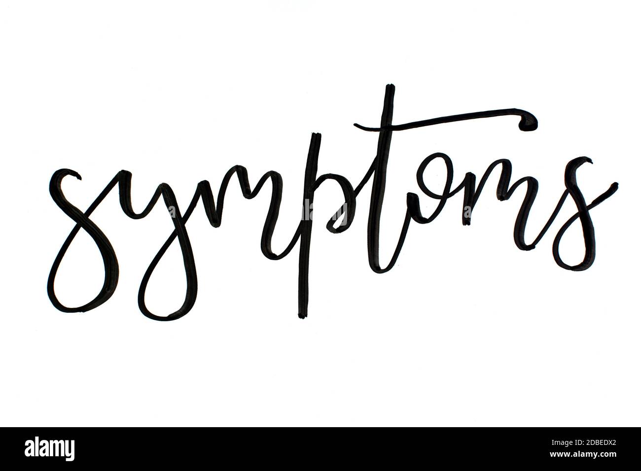 Black handwritten inscription SYMPTOMS on a white background Stock ...