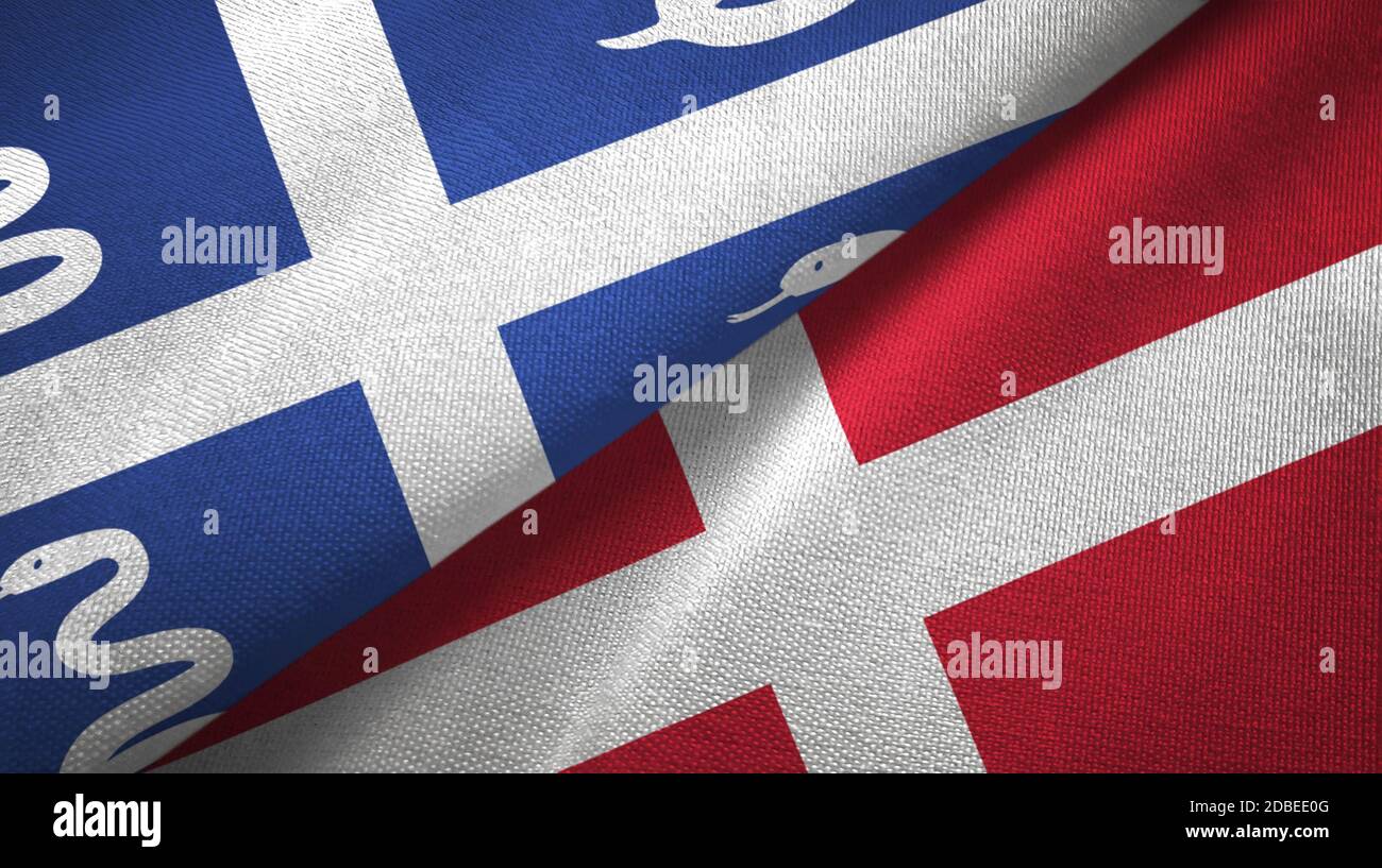 Martinique snake and Denmark two flags textile cloth, fabric texture ...