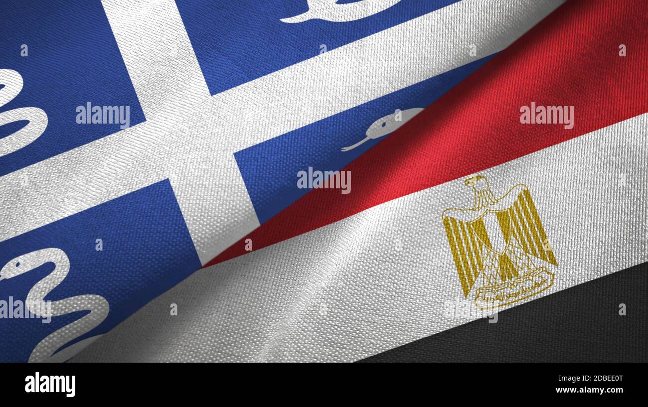 Martinique snake and Egypt two flags textile cloth Stock Photo - Alamy