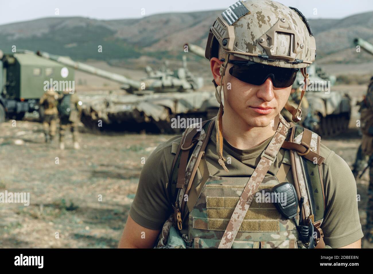 Soldier standing on polygon during military training Stock Photo - Alamy