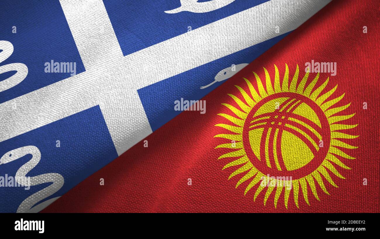 Martinique snake and Kyrgyzstan two flags textile cloth, fabric texture ...