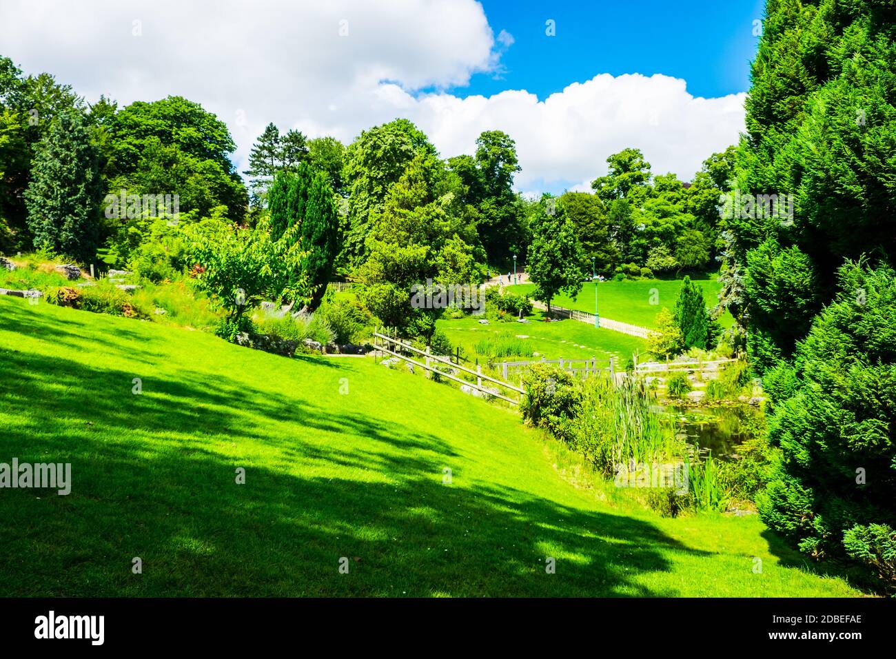 View across the lawns and flower beds of Avenham and Miller Park ...