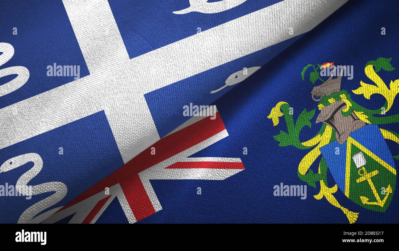 Martinique snake and Pitcairn Islands two flags textile cloth, fabric ...