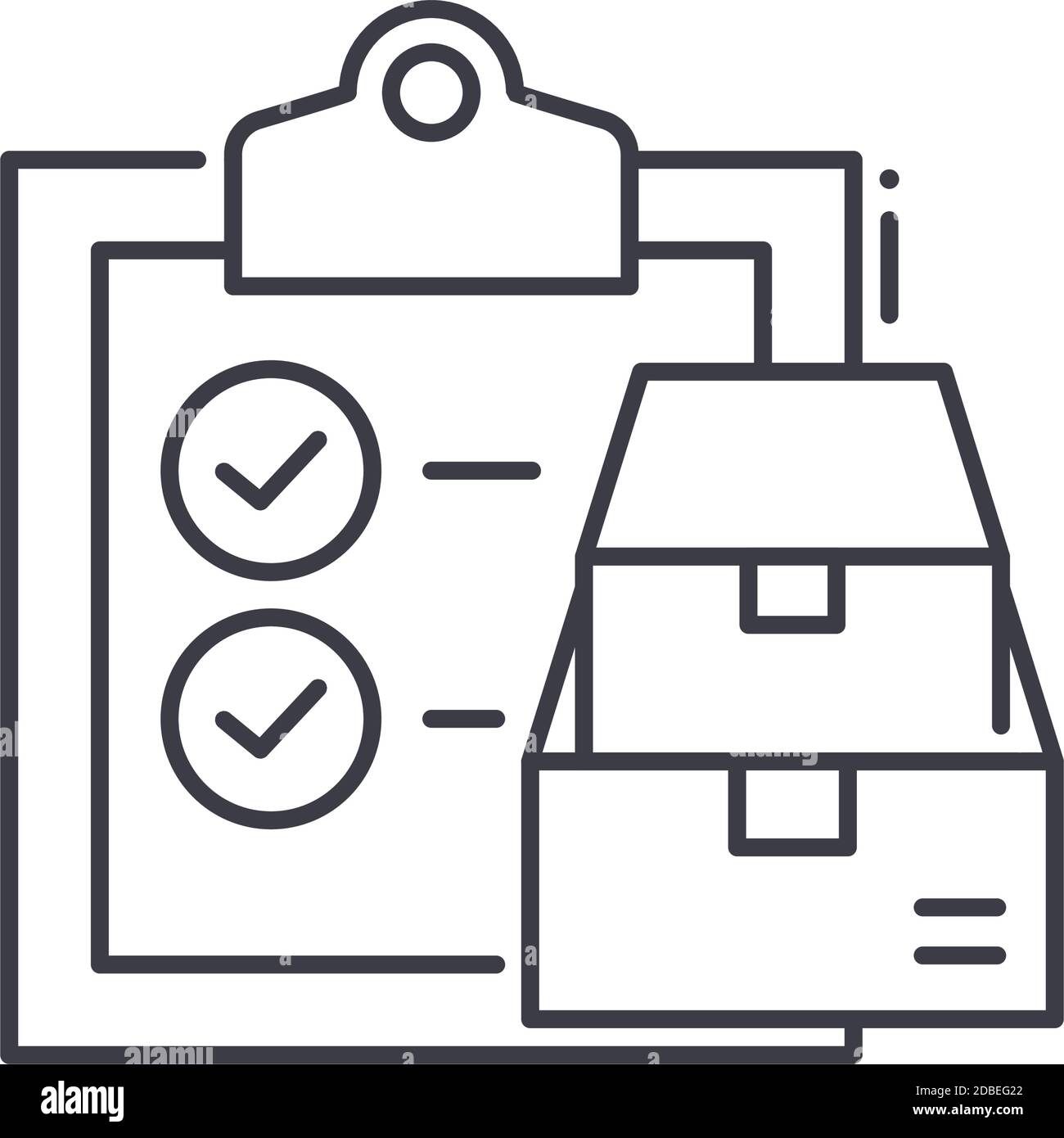 Production checklist icon, linear isolated illustration, thin line vector, web design sign ...