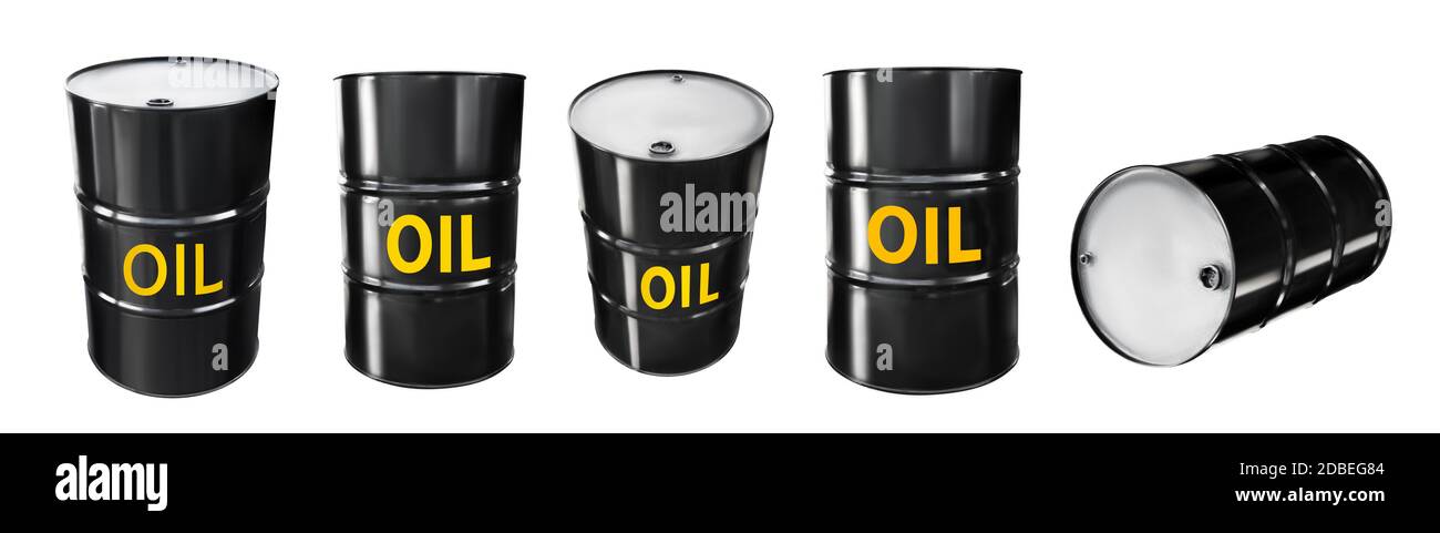 Metal oil barrels. Oil, gas and petroleum industry and manufacturing ...