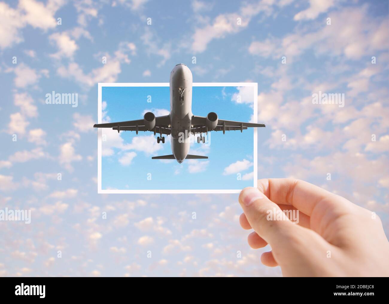 Airplane flying out the instant photo. Toned image Stock Photo - Alamy
