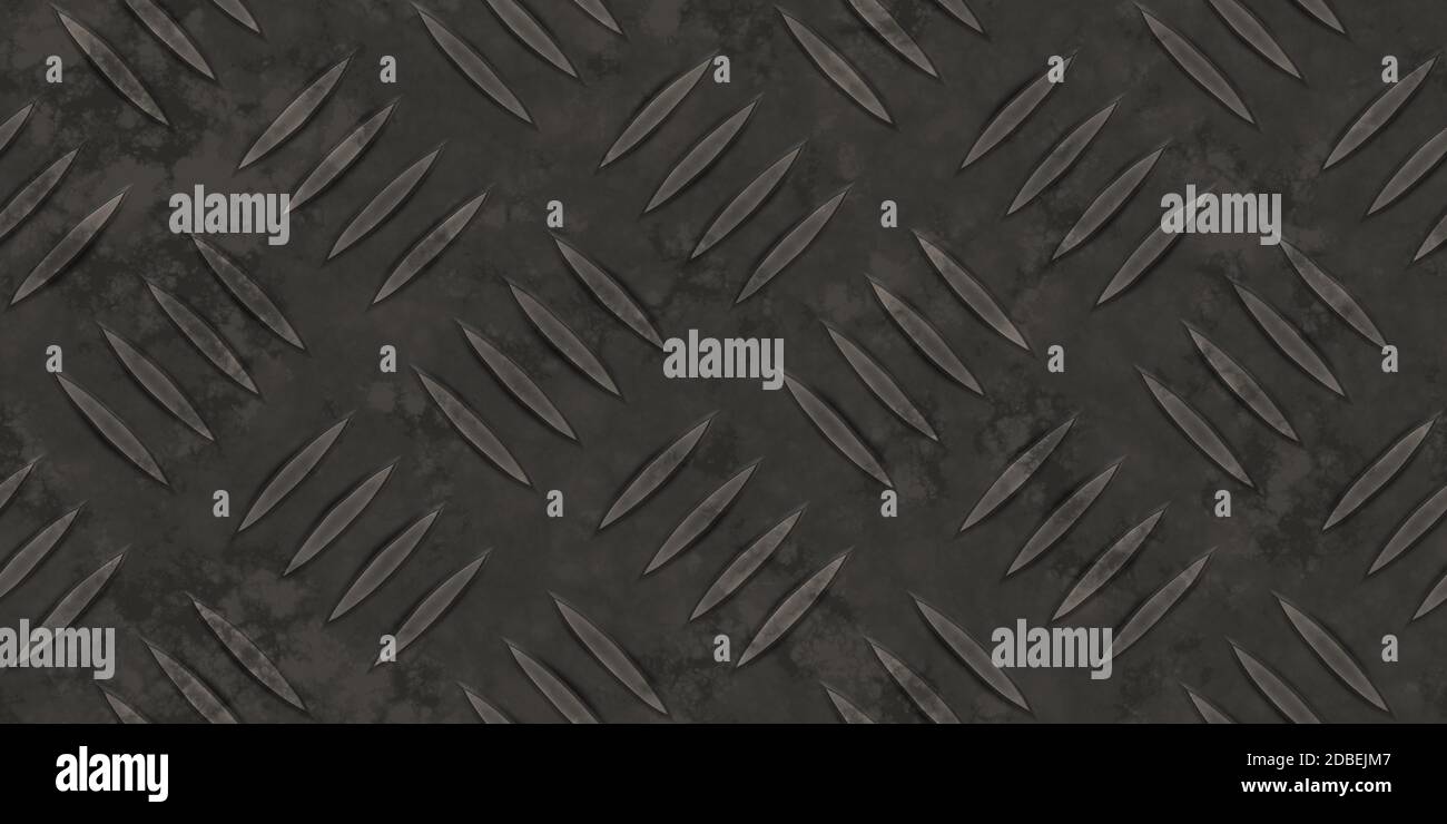 Seamless dark metallic diamond plate pattern surface. Dirty steel floor ...