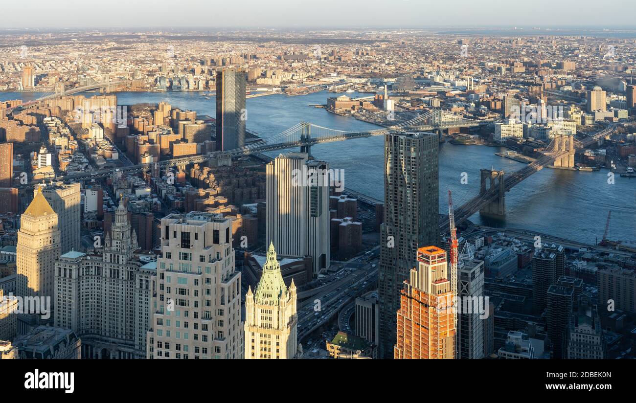 Panoramic High Angle view landscape of New York downtown and brooklyn ...