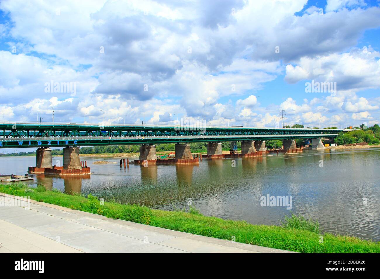 Long bridge over Wisla in Warsaw. Modern bridge over Wisla River in ...
