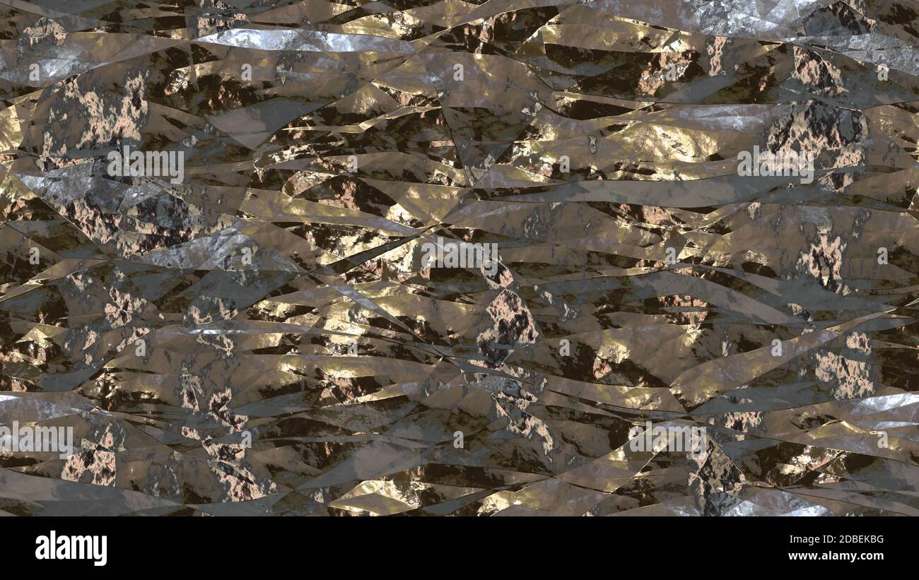 Dark shiny crumpled metallic foil seamless background texture surface ...