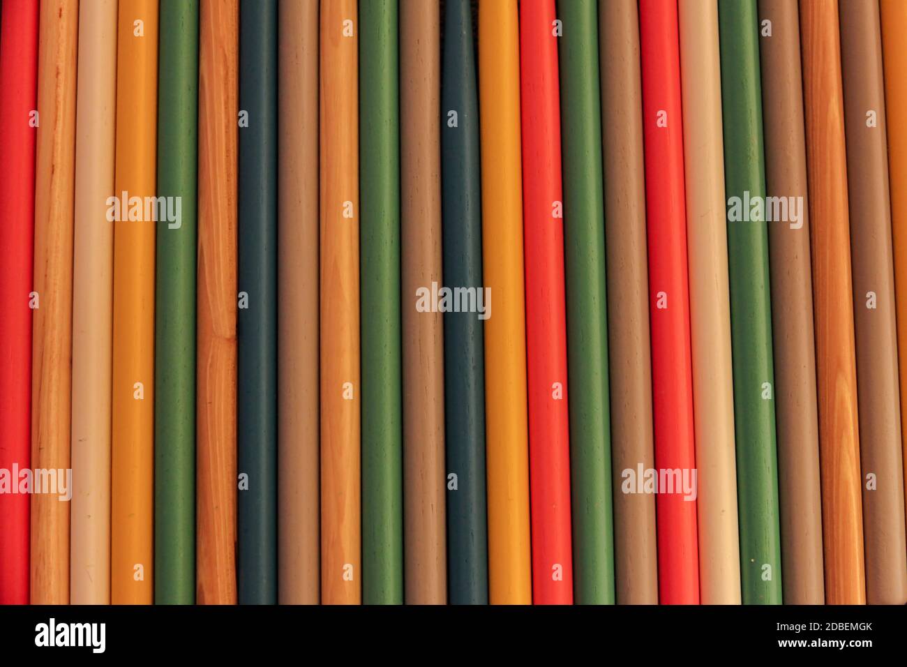 Close up of colored wooden drum sticks arranged in a row Stock Photo ...