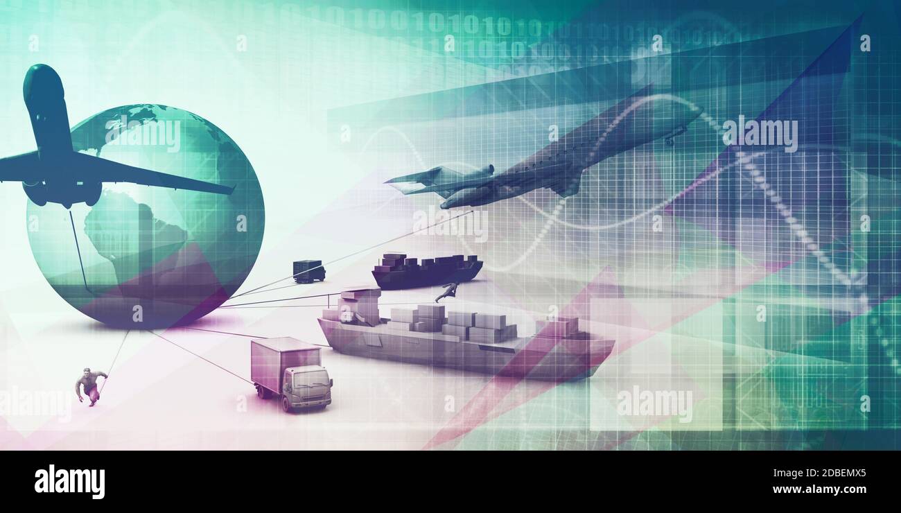 International Trade on a Global Scale with Map Stock Photo - Alamy