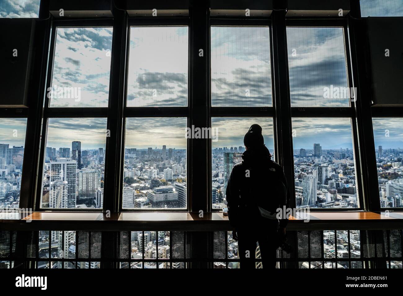 Tokyo skyline visible to the Tokyo Tower Observatory through a window ...