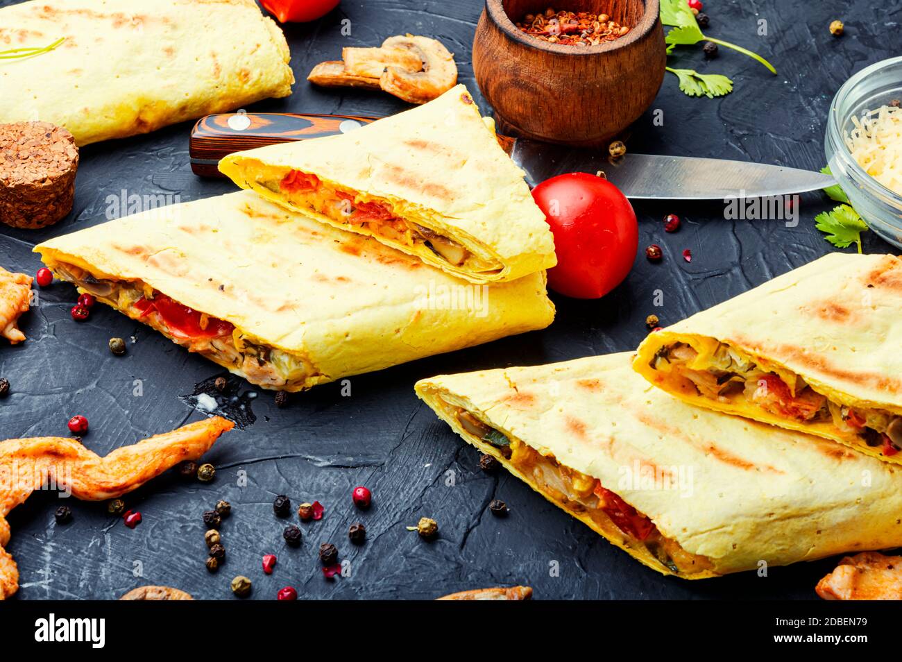 Traditional turkish shawarma with chicken,cheese and mushrooms Stock ...