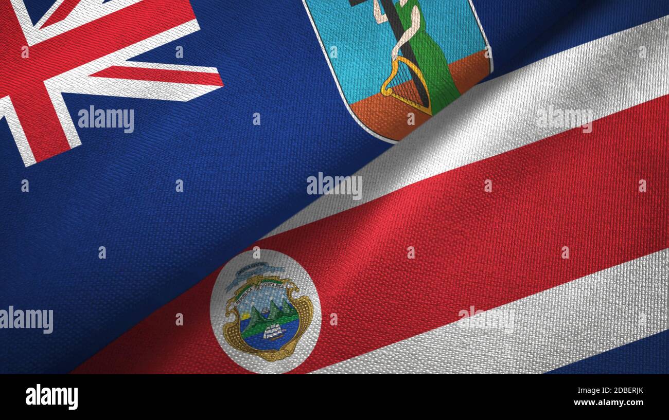 Montserrat and Costa Rica two flags textile cloth, fabric texture Stock ...