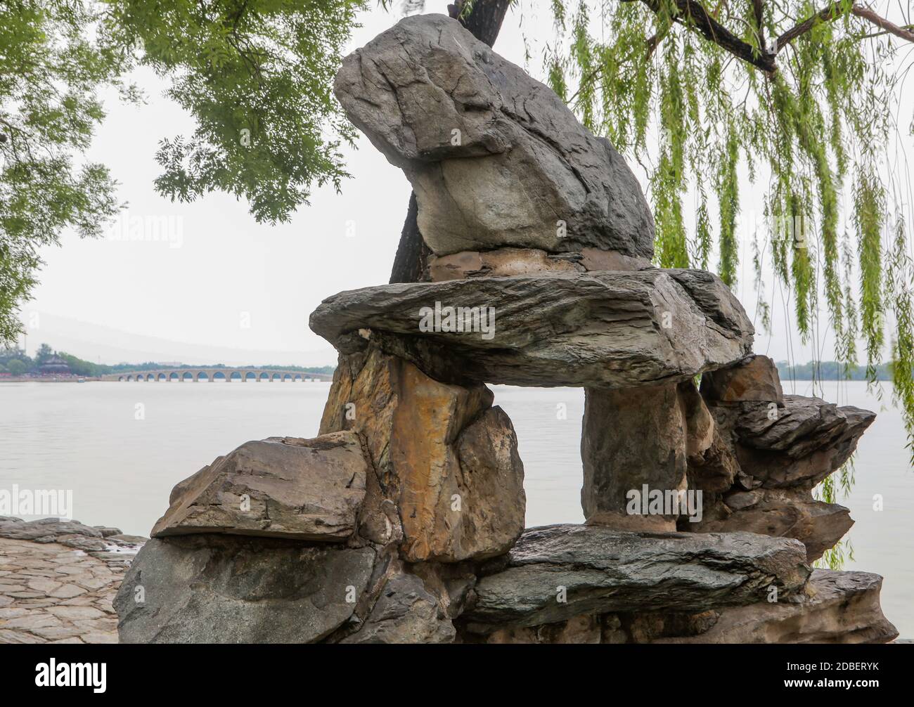 A closeup of a man made rock formation inside a chinese garden Stock ...