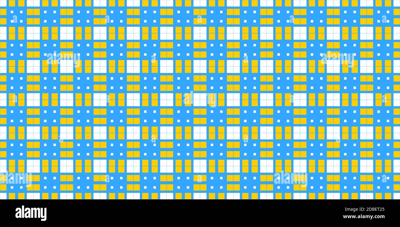Blue Yellow Cell Checks Background. Seamless Checkered Picnic ...