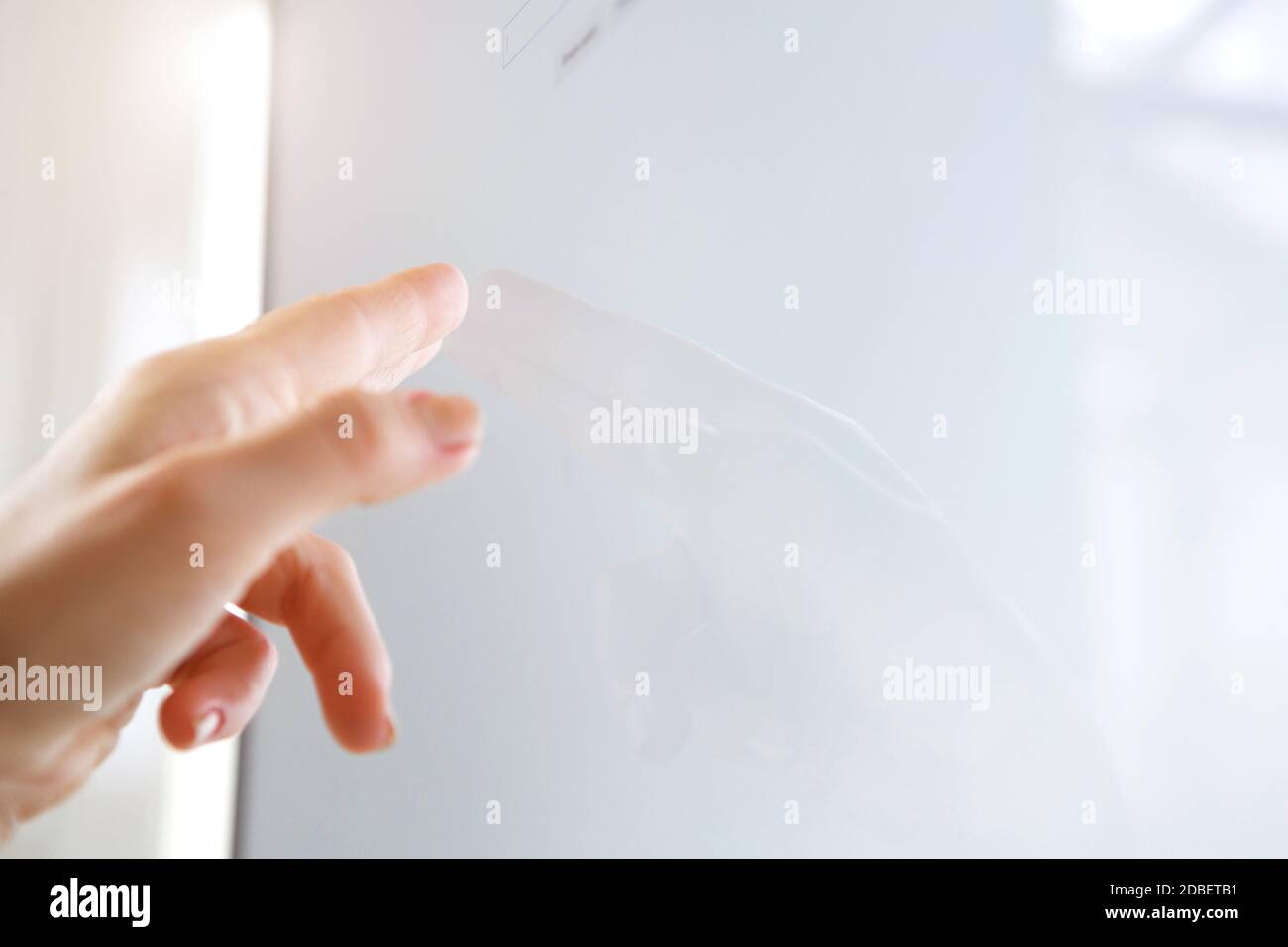 Close up portrait of hand pointing to blank screen Stock Photo - Alamy