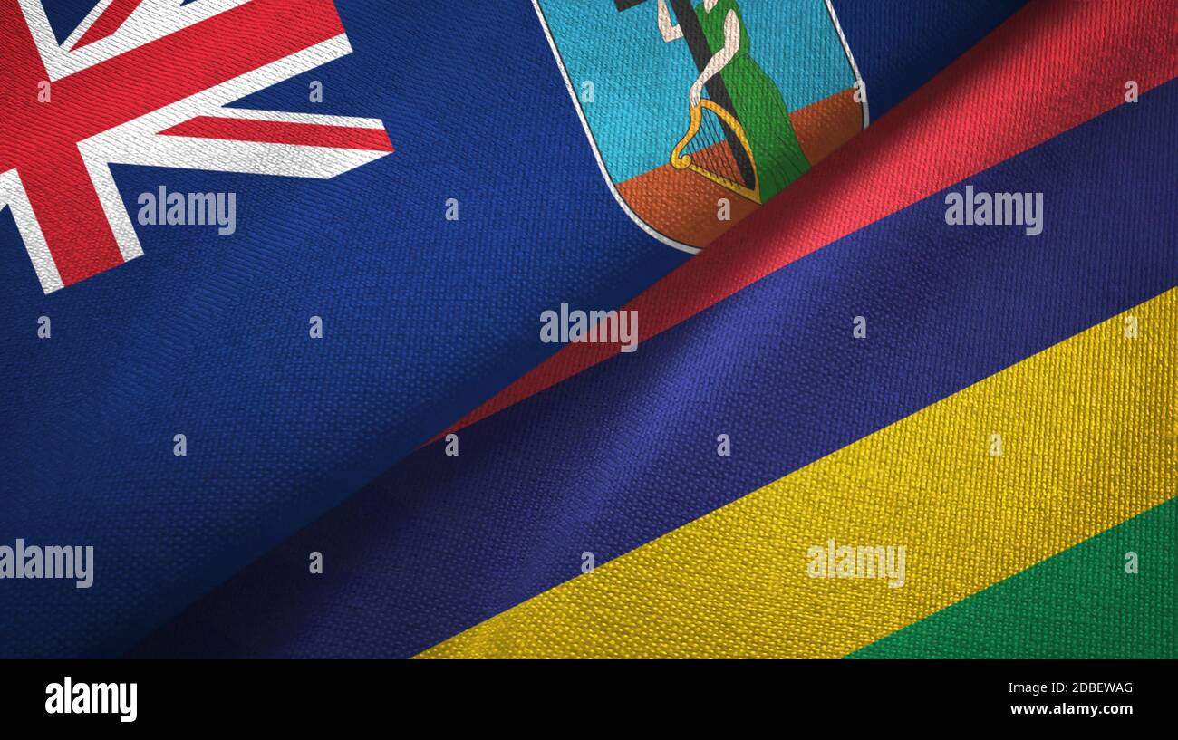 Montserrat and Mauritius two flags textile cloth, fabric texture Stock ...