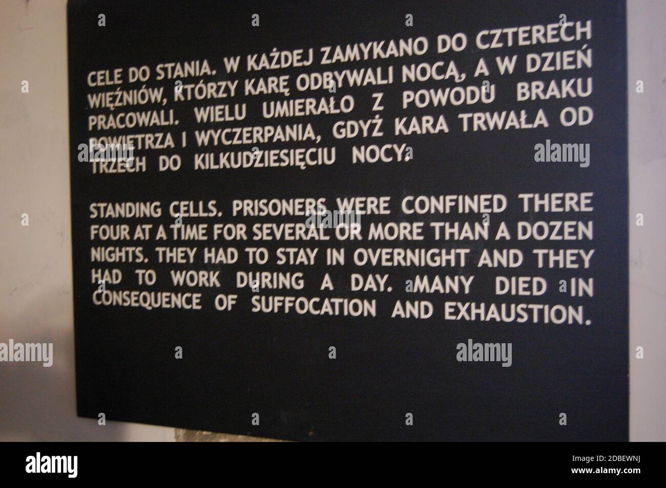 sign describing standing cells at auschwitz concentration camp Stock ...