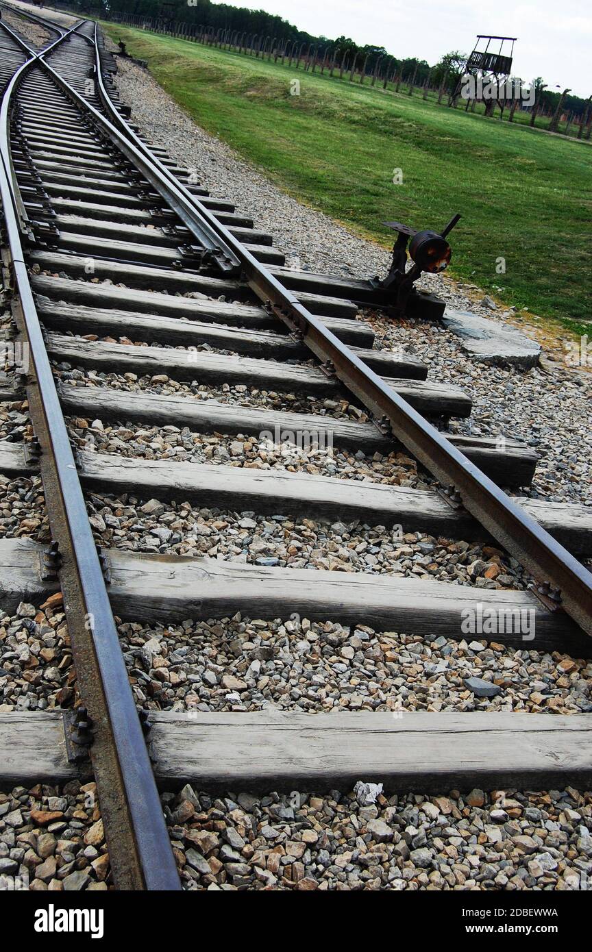 Train tracks in Auschwitz concentration camp, Poland Stock Photo - Alamy