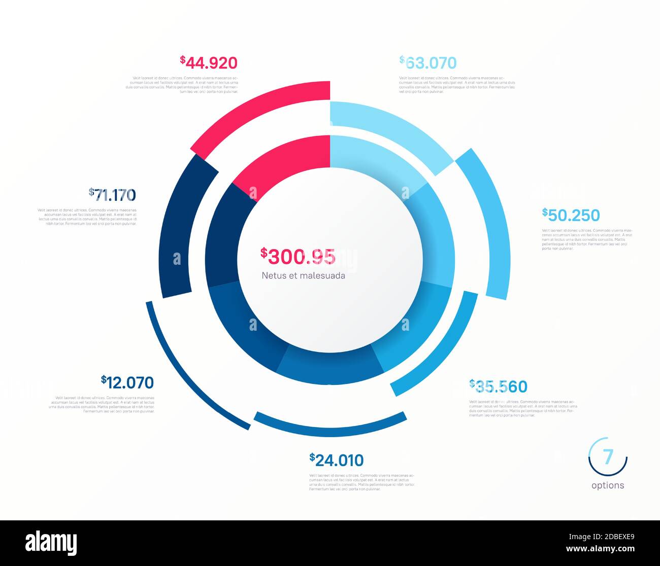 Vector infographic round chart template. Seven options, steps, parts ...