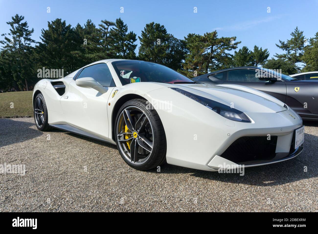 Front view of a white Ferrari 488 GTS outside in sunshine Stock Photo ...