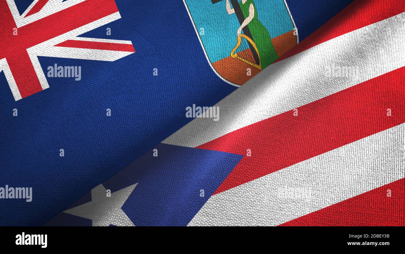 Montserrat and Puerto Rico two flags textile cloth, fabric texture ...