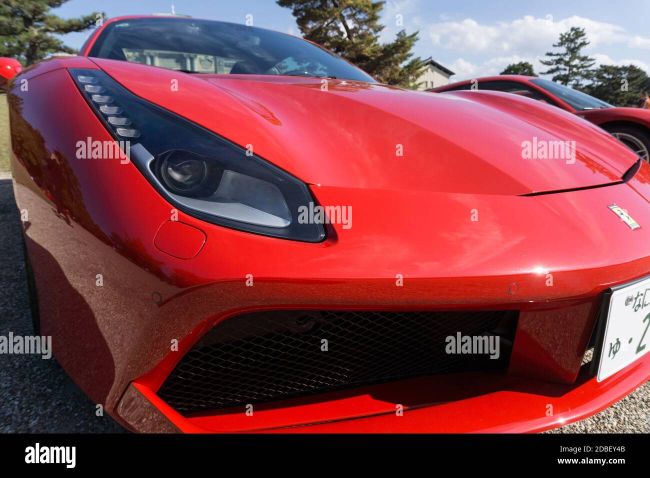 Front close up view of a red Ferrari 488 GTB sportscar outdoors in ...
