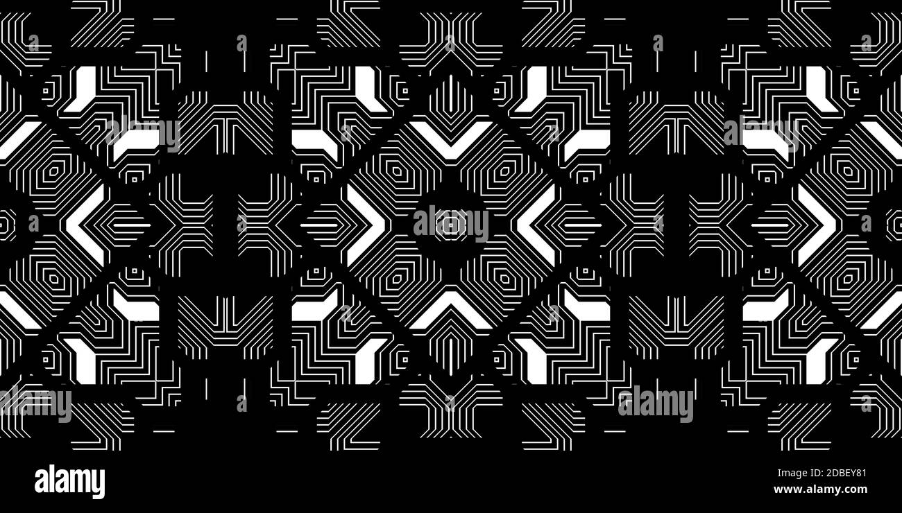 Black & White Seamless Techno Lines Pattern. Monochrome Futuristic ...