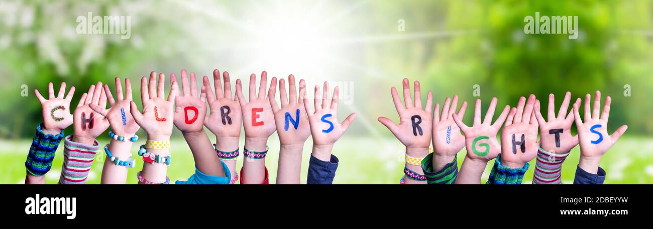 Children Hands Building Colorful English Word Children Rights. Sunny ...