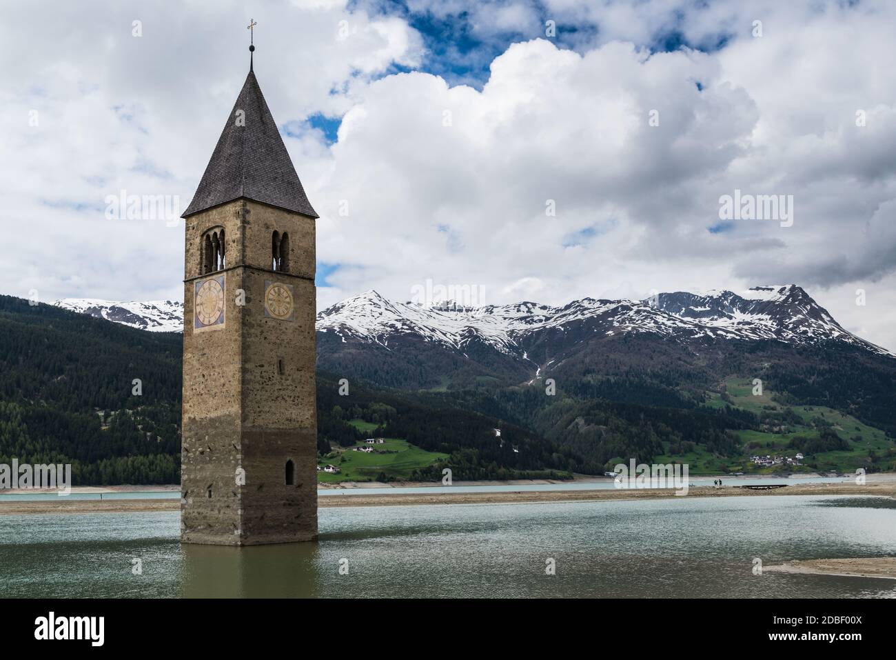 Lake Reschen with the Church Tower from Alt-Graun Stock Photo - Alamy