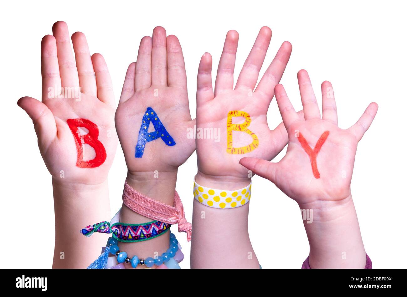 Children Hands Building Colorful English Word Baby. White Isolated ...