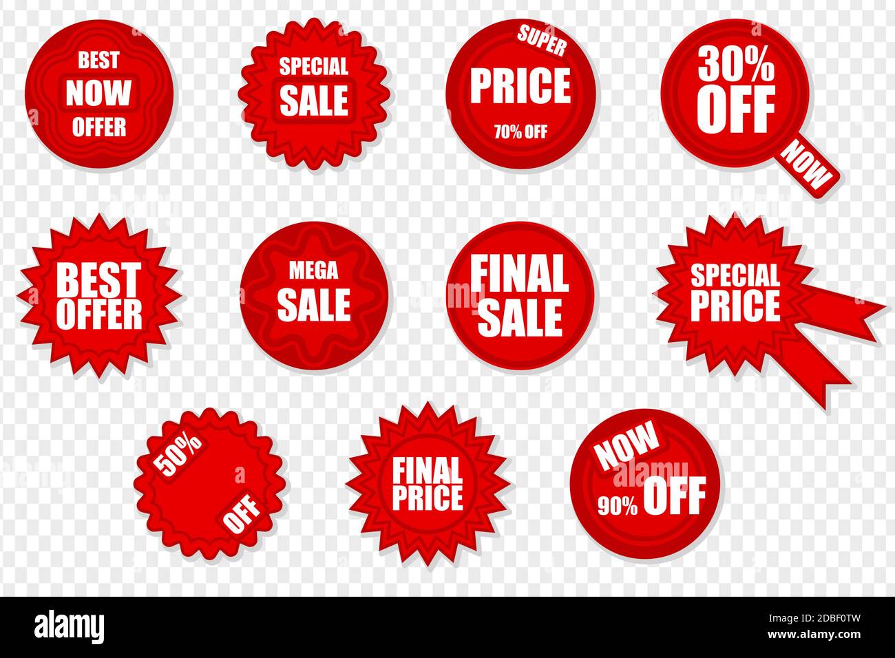 Set of red vector isolated stickers with sale clearance slogans. sales ... Set of red vector isolated stickers with sale clearance slogans. sales ...