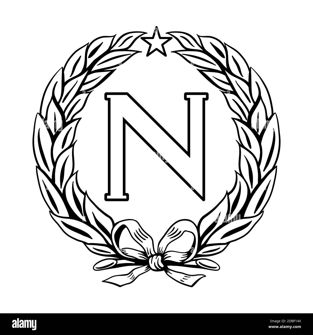 Laurel wreath, Napoleon Bonaparte (N) with a five-pointed star. Vector ...