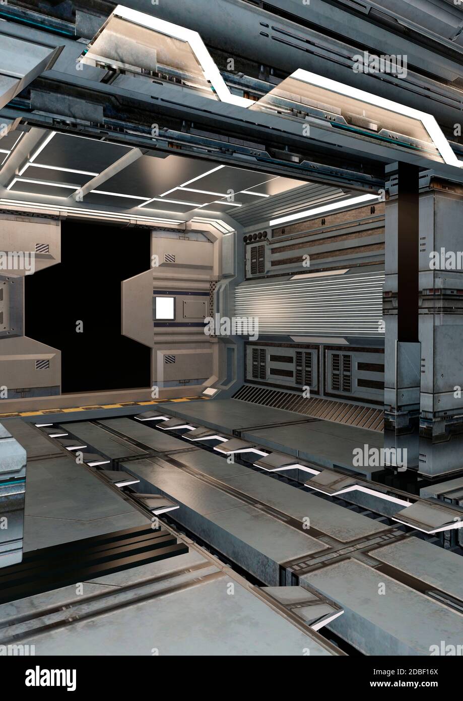3D rendering of a science fiction space ship entrance Stock Photo - Alamy
