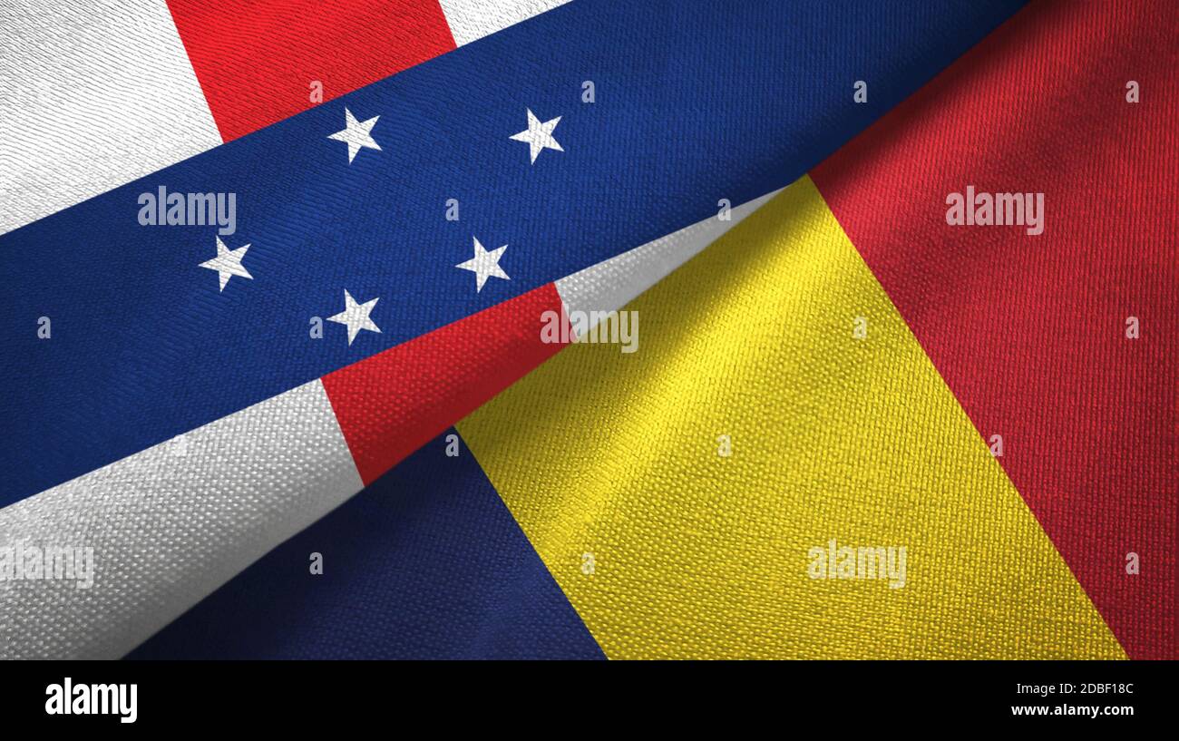 Netherlands Antilles and Chad two flags textile cloth, fabric texture ...