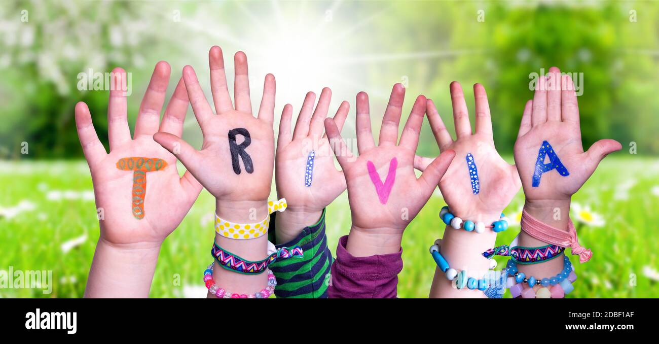 Children Hands Building Colorful English Word Trivia. Sunny Green Grass ...