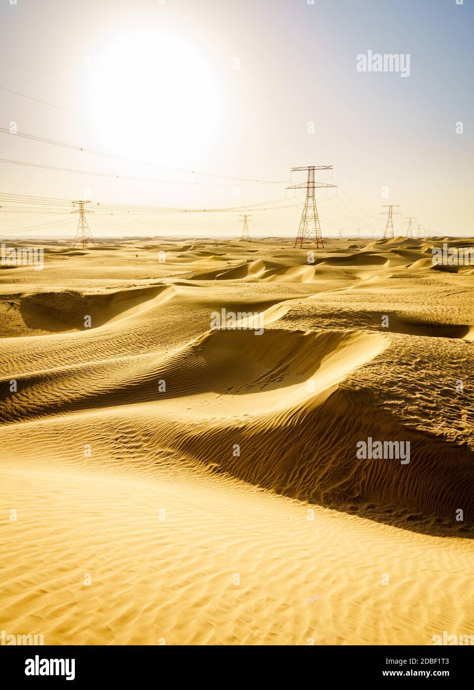 High voltage overhead transmission lines in Abu Dhabi desert Stock ...