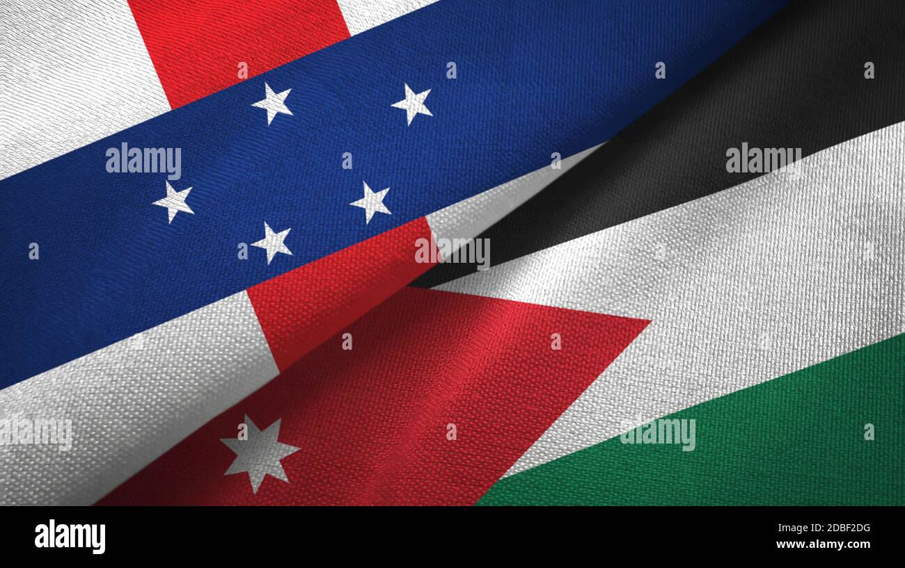 Netherlands Antilles and Jordan two flags textile cloth, fabric texture ...