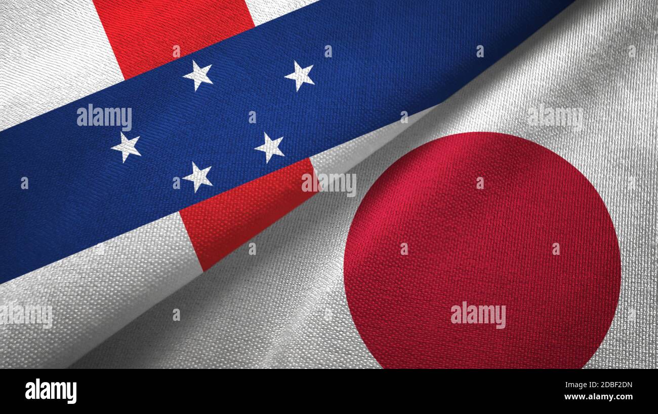 Netherlands Antilles and Japan two flags textile cloth, fabric texture ...